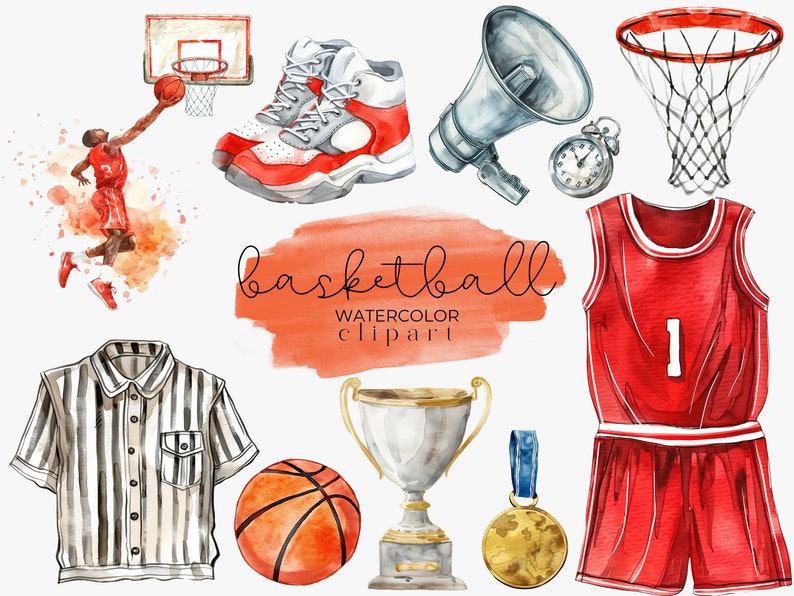 Watercolor Basketball Clipart, Basketball PNG, Basketball Illustration ...