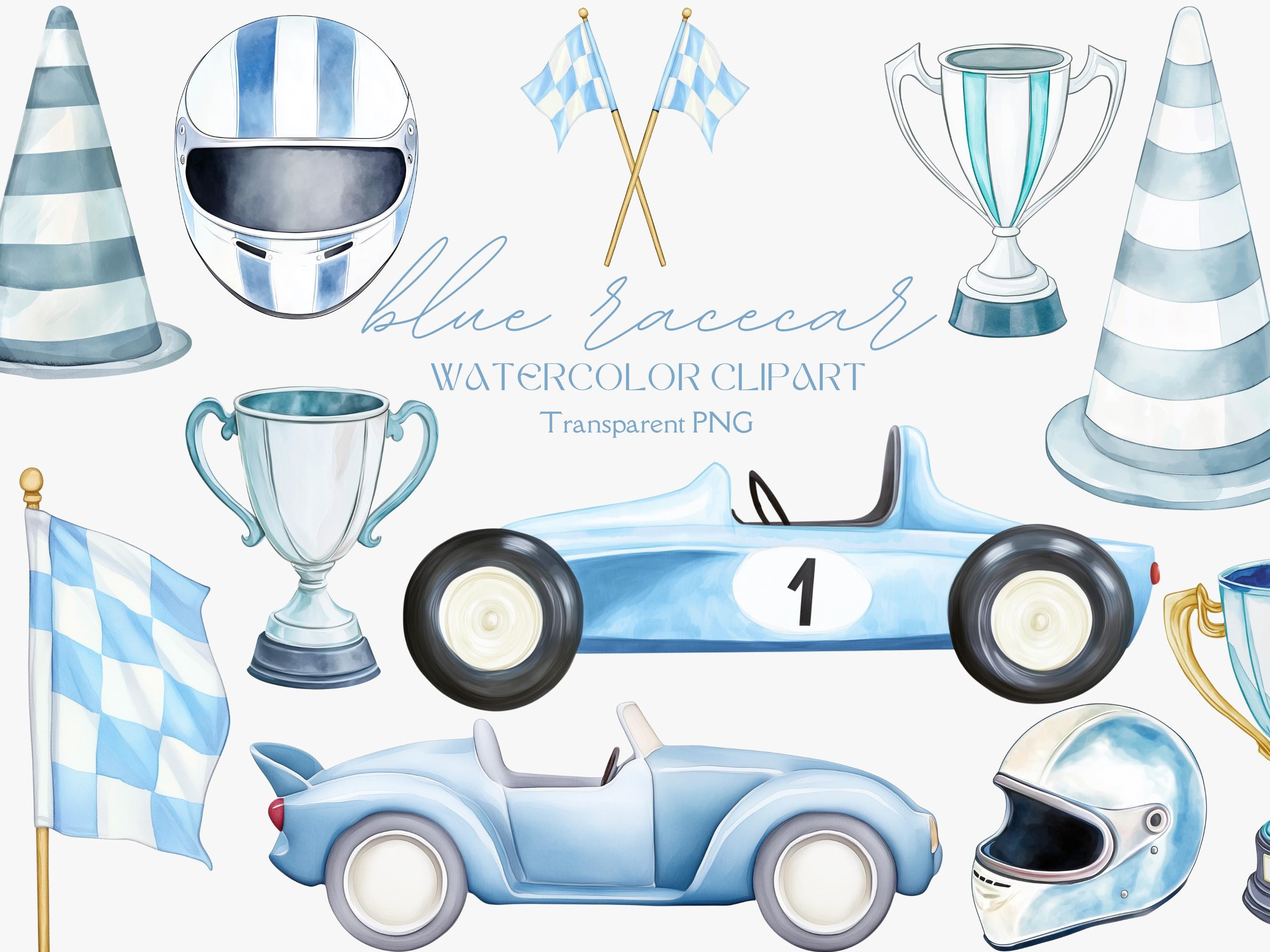 Watercolor Blue Racecar Clipart - Racing Car Clipart - Racecar PNG ...