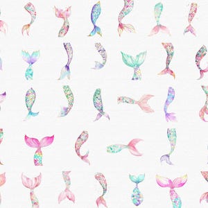 Watercolor Mermaid Tails With Glitter - Mermaid Tail Clipart - 38 PNG ...