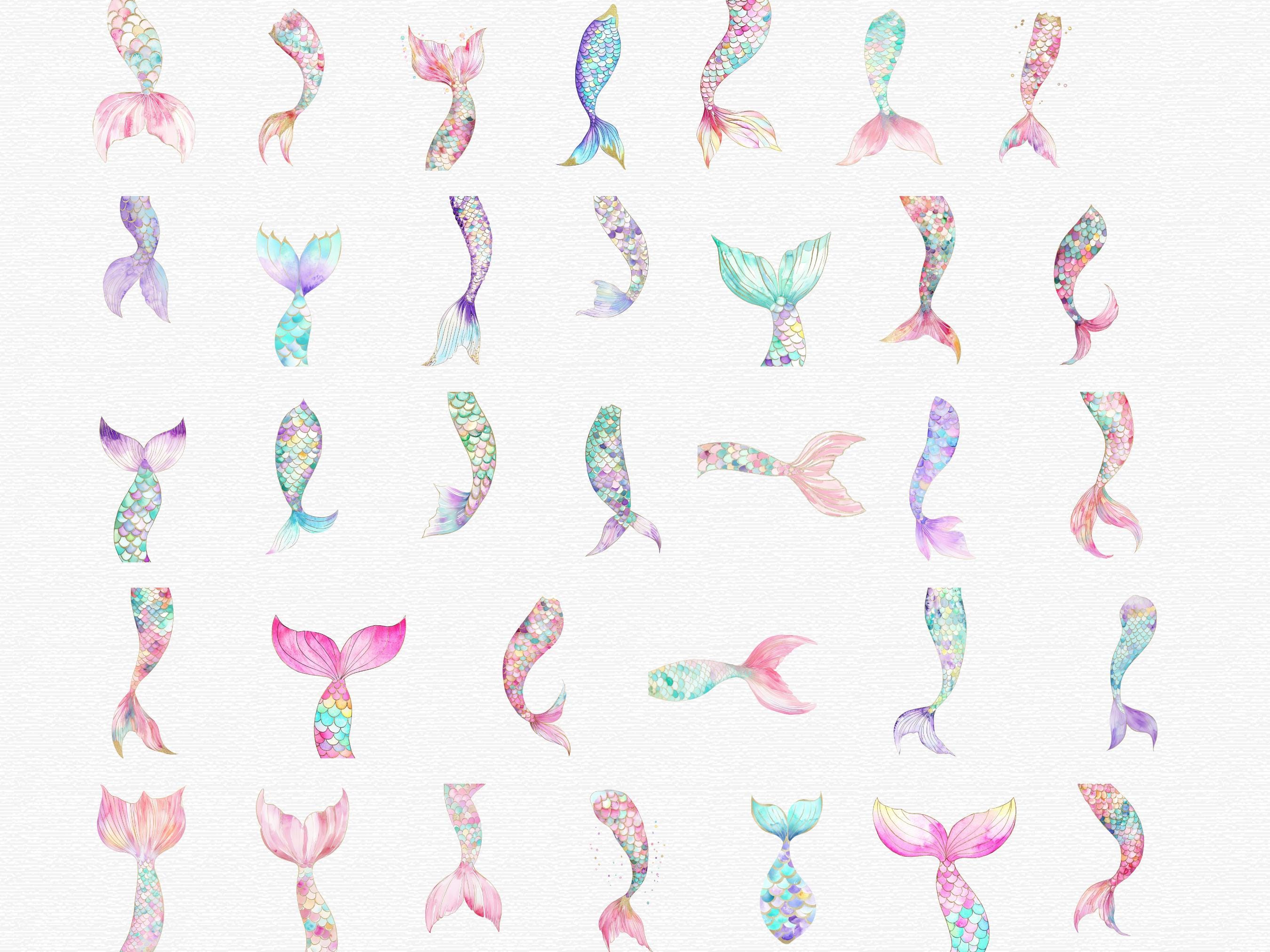 Watercolor Mermaid Tails With Glitter - Mermaid Tail Clipart - 38 PNG ...