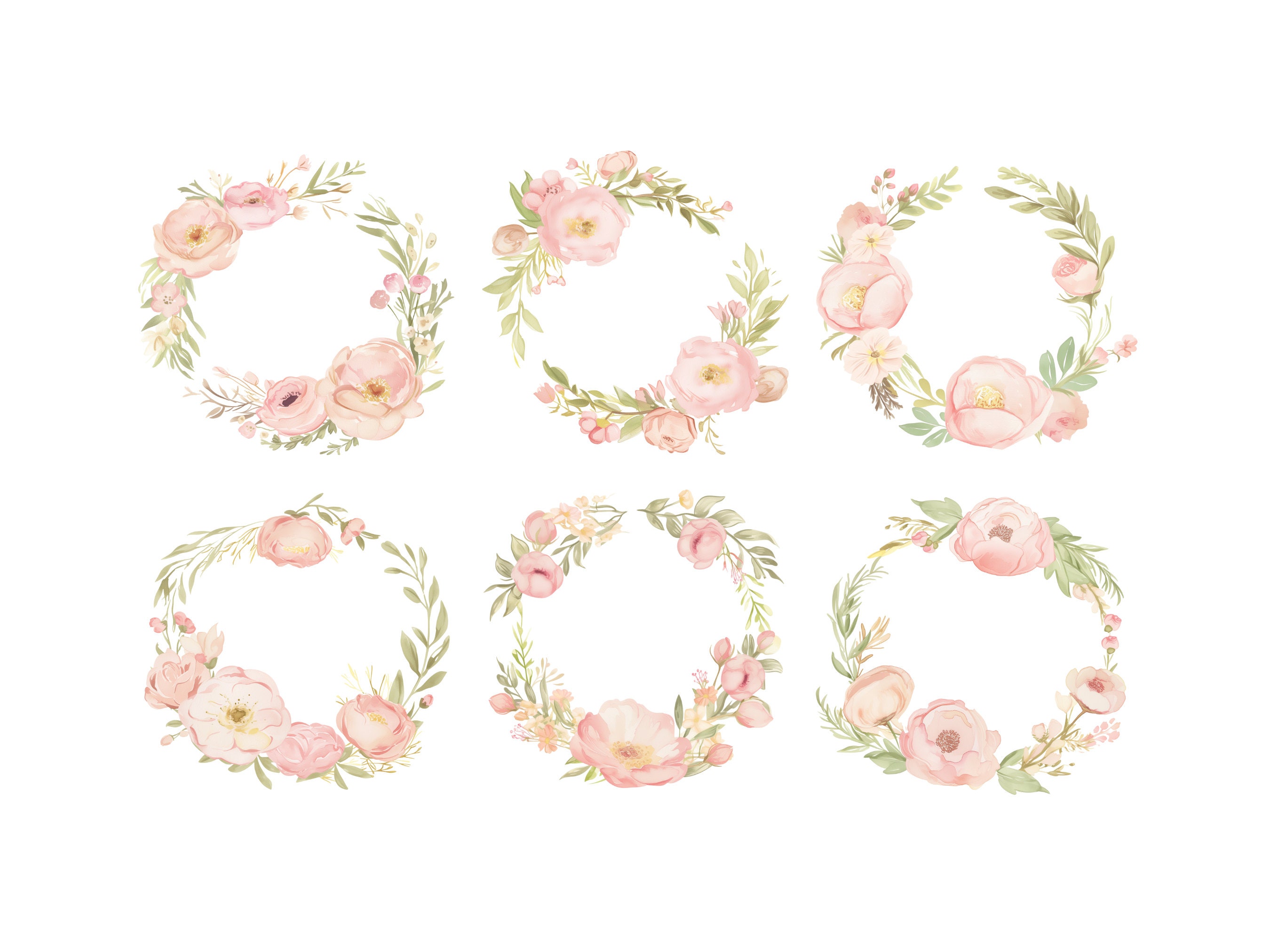12 Blush Pink Floral Wreath Clipart - Flower Clipart PNG - Flower ...