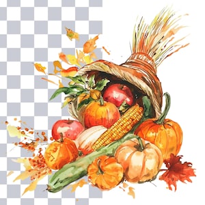 Thanksgiving Clipart, Watercolor Thanksgiving PNG, Autumn, Happy ...