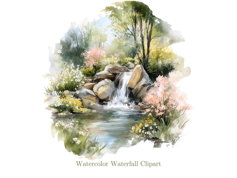13 Watercolor Waterfall Clipart, Waterfall Printables, Wall Art ...