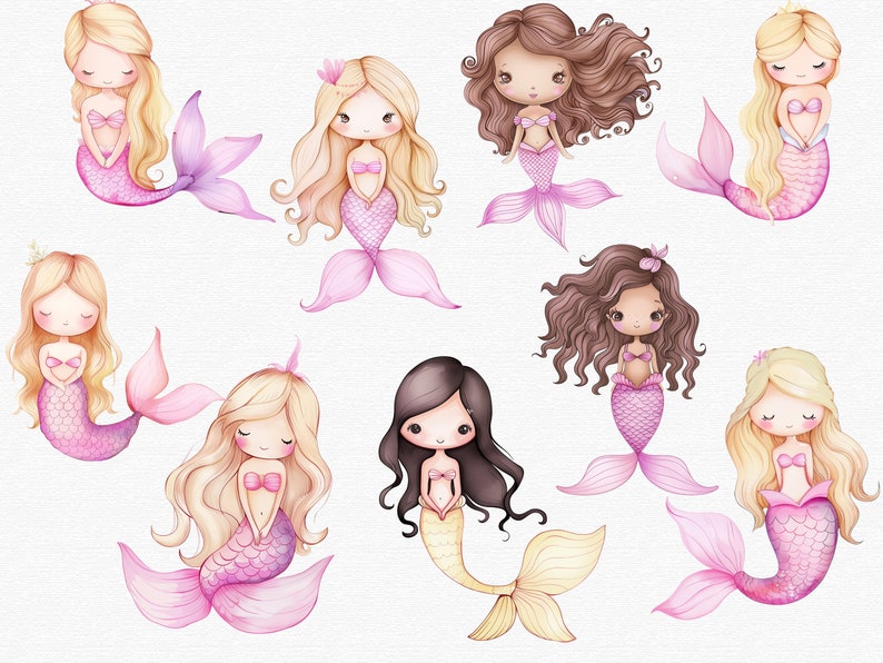 Watercolor Mermaid Clipart - Mermaid PNG - Mermaid Collection - Mermaid ...