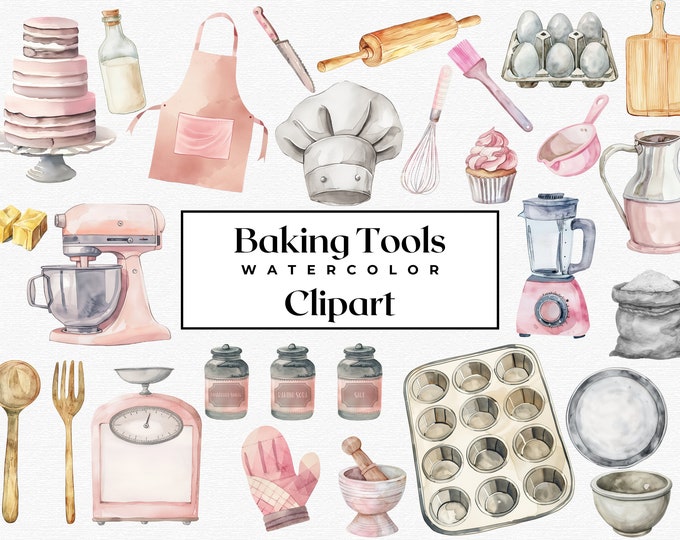 Watercolor Baking Clipart, Kitchen Clipart, Cooking Clipart, Baking ...