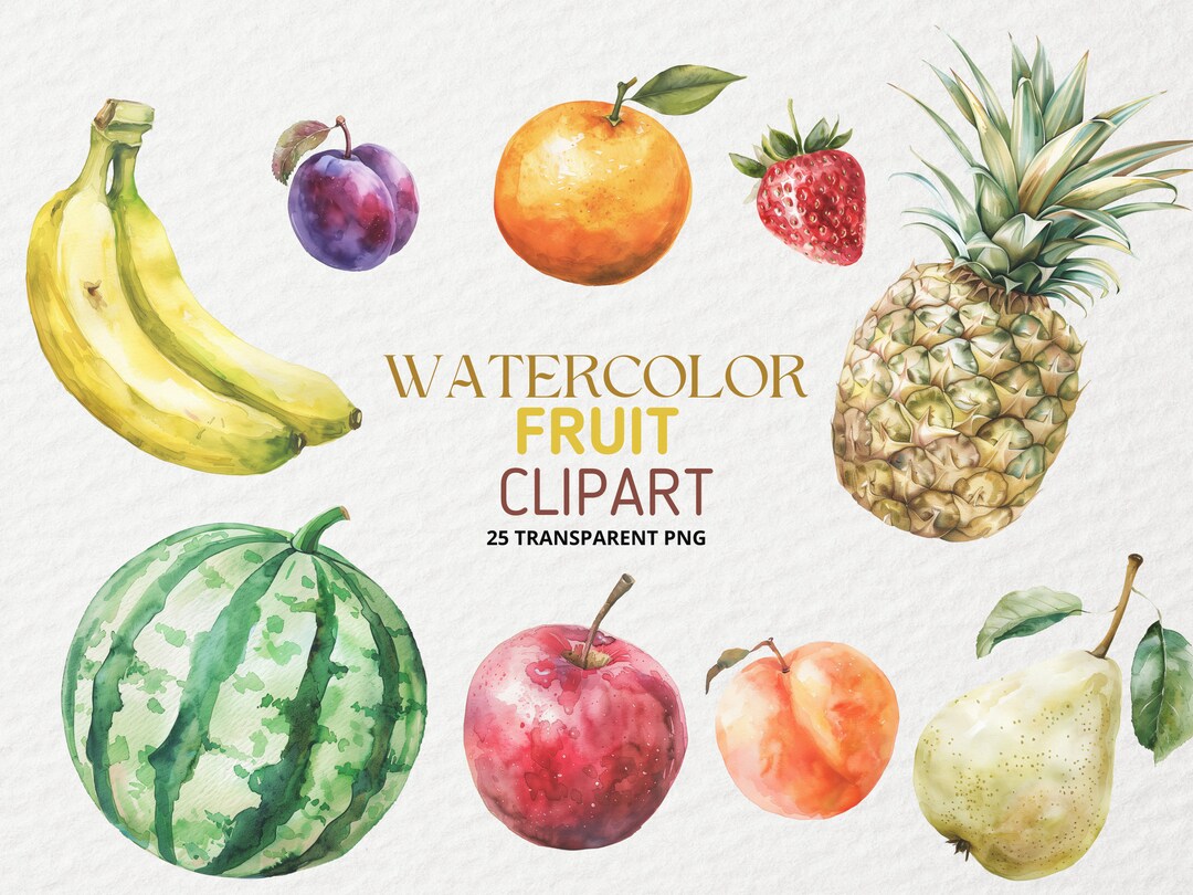 Watercolor Fruit Clipart Bundle - Fruit Clipart - Fruit PNG - 25 ...