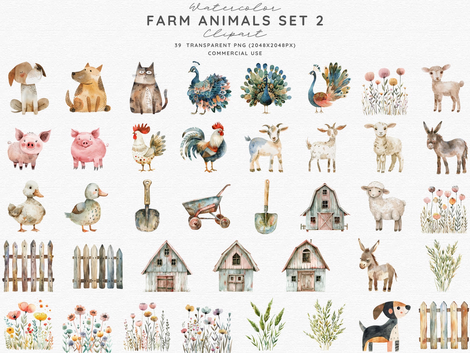 Watercolor Farm Animal Clipart Bundle, Nursery Decor, Baby Shower Decor ...