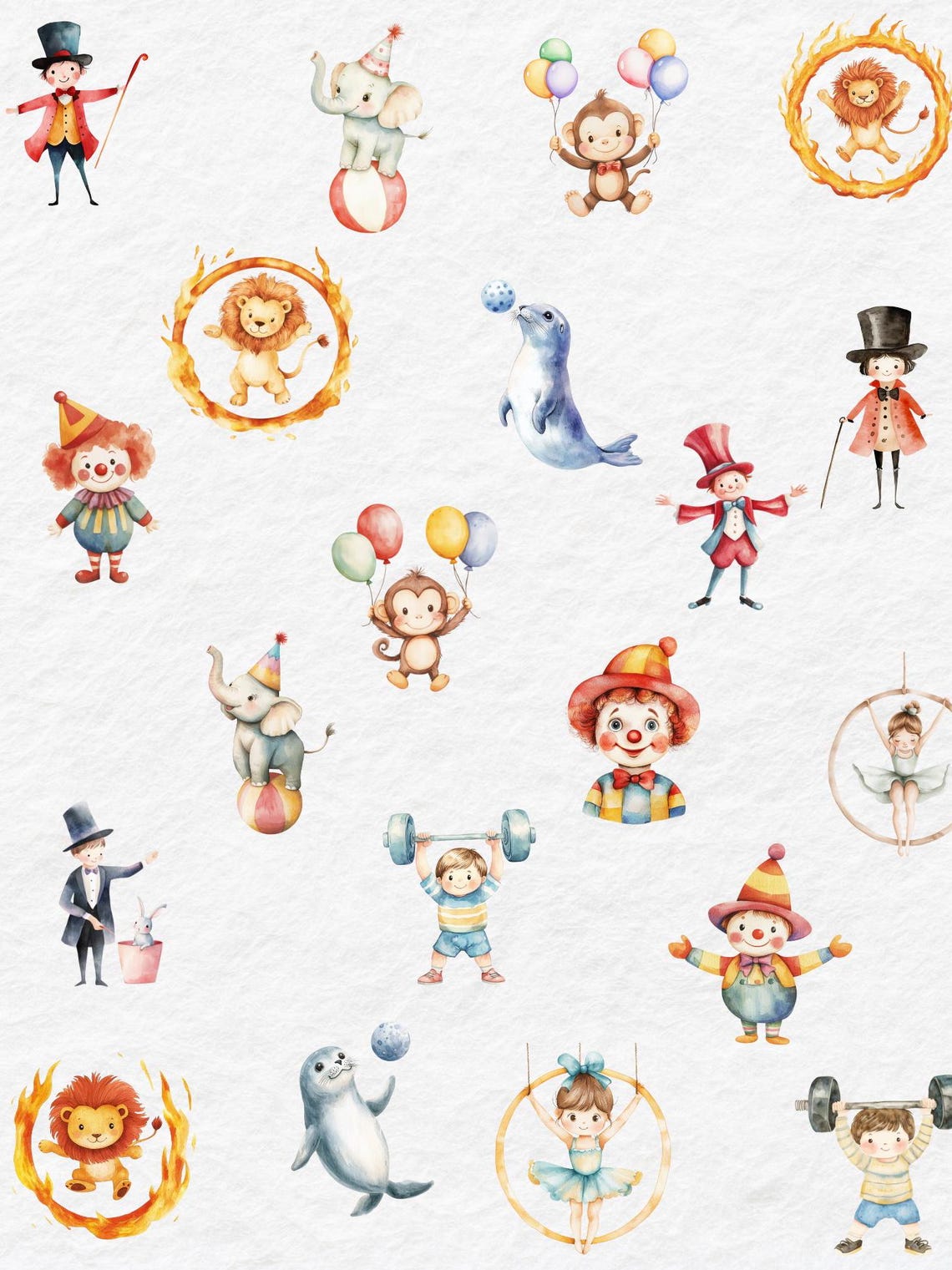 Cute Circus Watercolor Clipart, Watercolor Carnival Clipart, Amusement ...