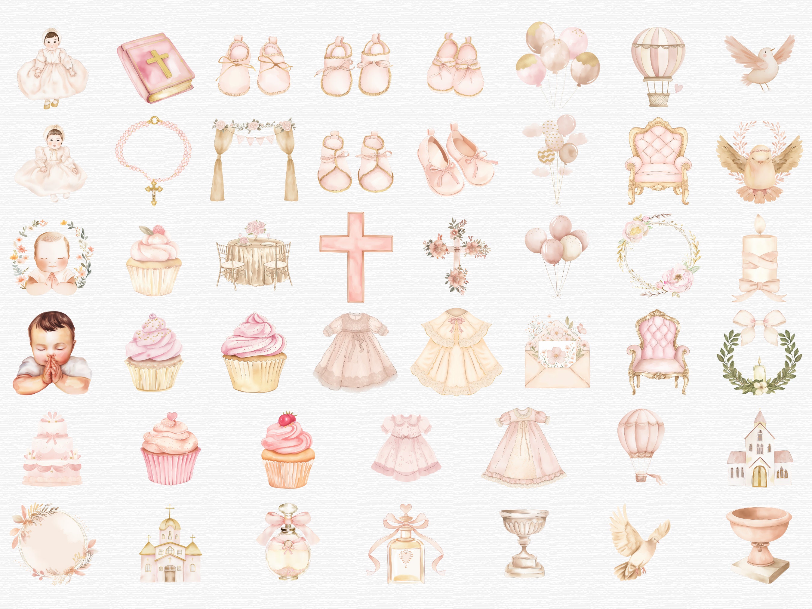 46 Watercolor Girl Baptism Clipart PNG, Pastel Pink Christening Clipart ...