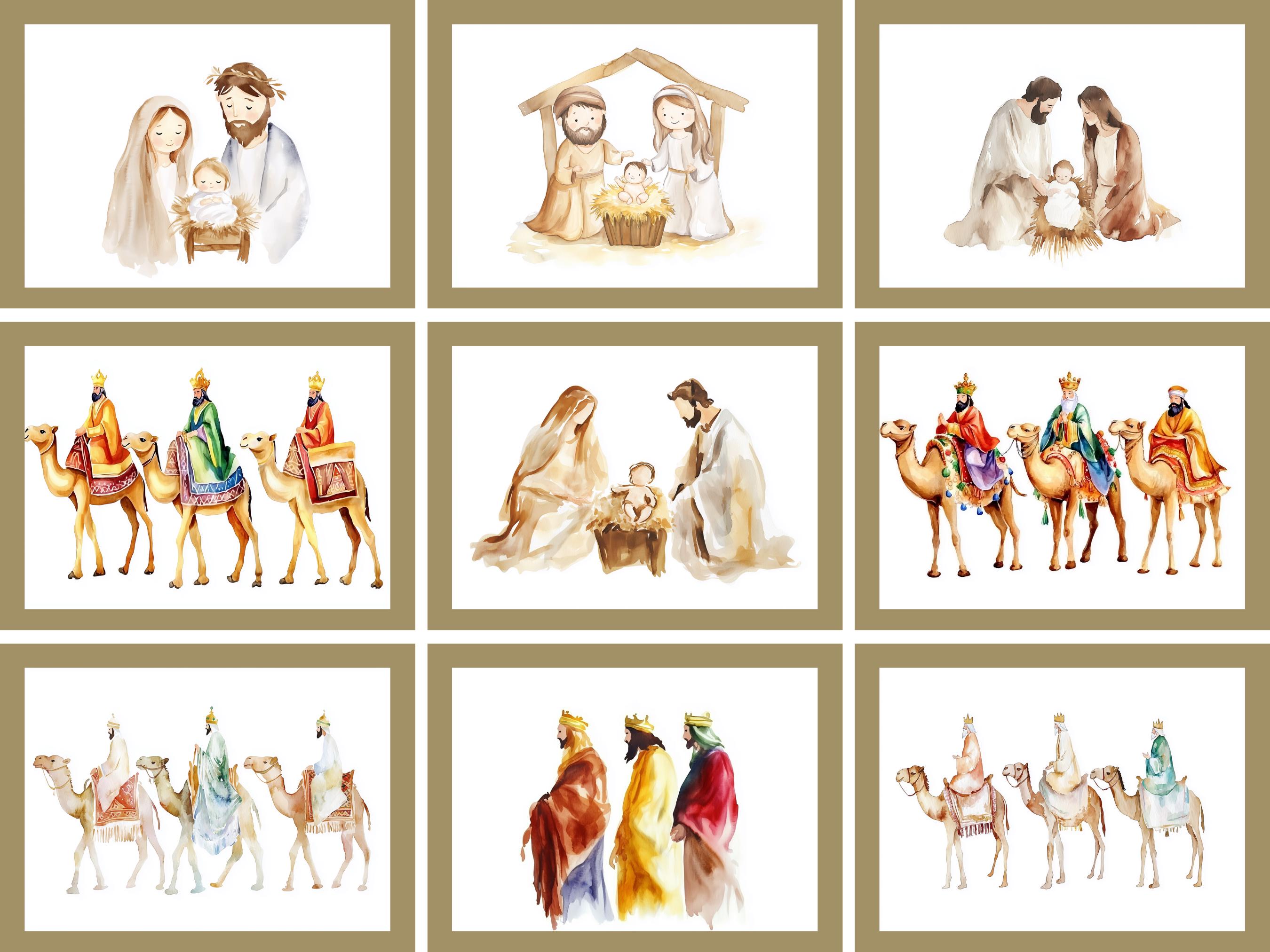 Watercolor Nativity Scene Clipart - Nativity Scene PNG - Christmas ...