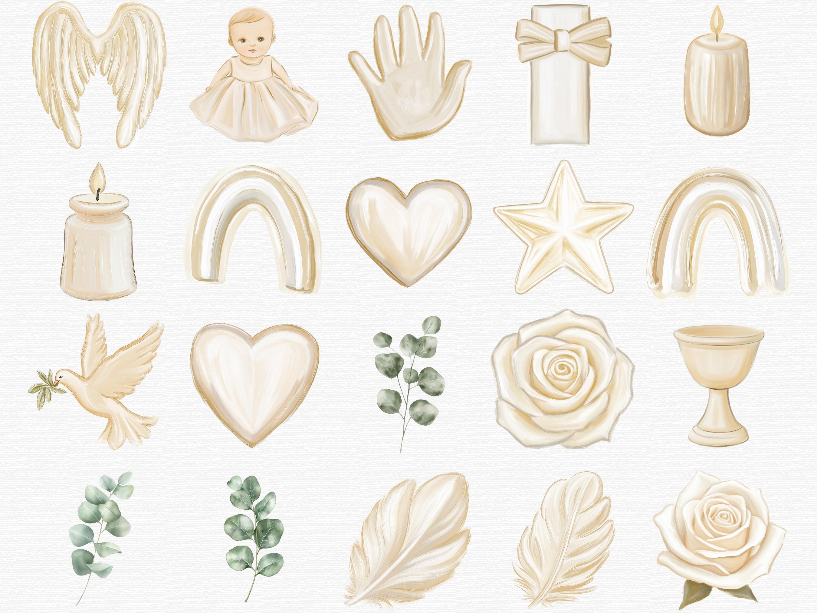 62 Watercolor Neutral Baptism Clipart PNG, Christening Clipart, Bible ...