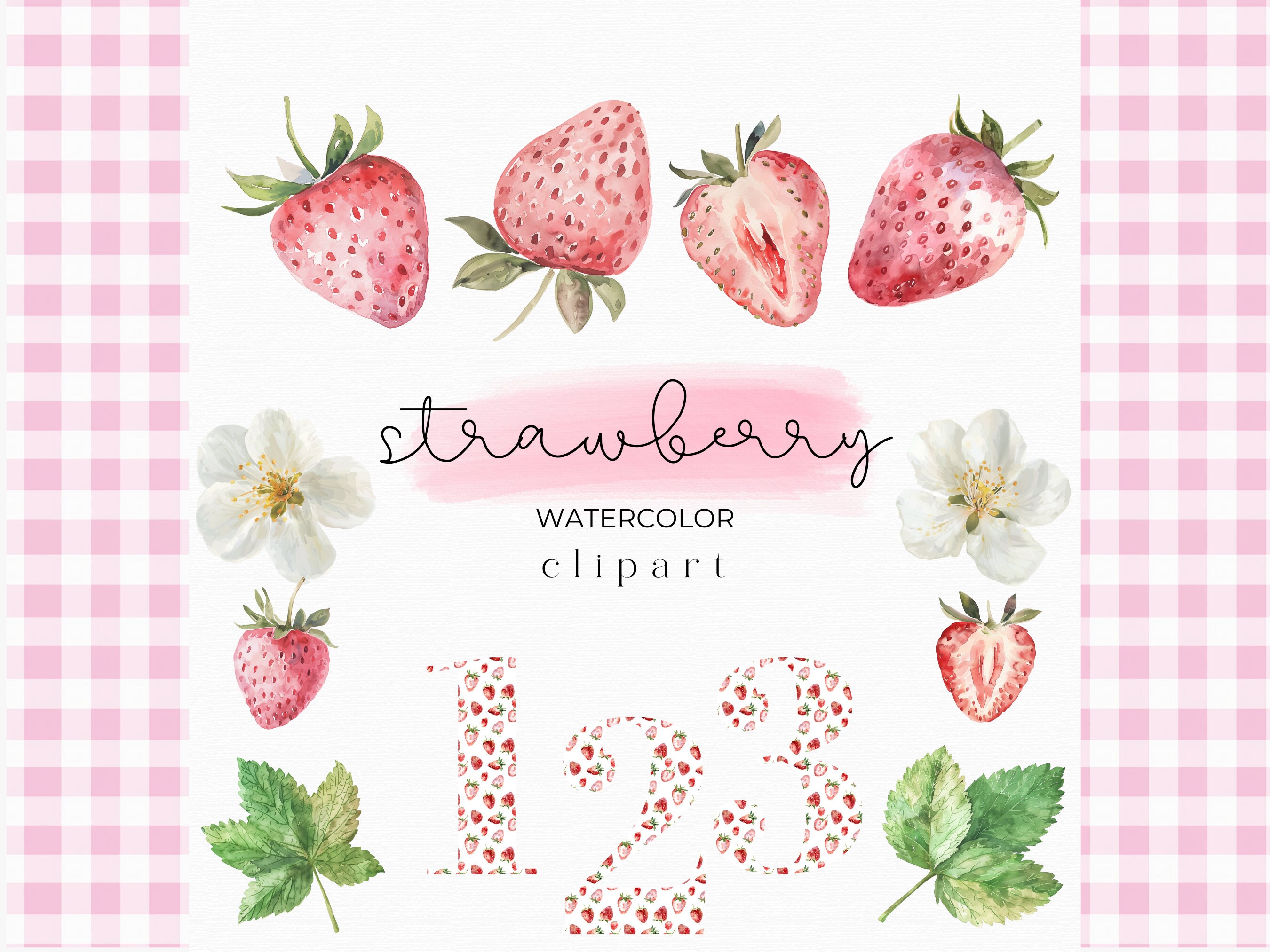 Watercolor Strawberry Clipart Strawberry PNG Gingham Strawberry ...