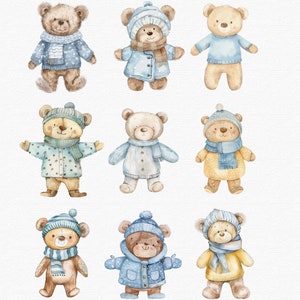 18 Teddy Bear Watercolor Clipart - Winter Fashion Teddy Bear - Teddy ...