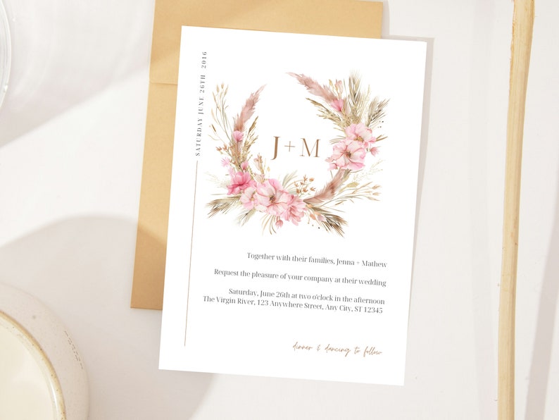 Watercolor Pink Floral Wreaths - Pampas PNG - Floral Clipart - Wedding ...