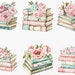 12 Book Stack Watercolor Clipart - Floral Stack of Books Clipart ...