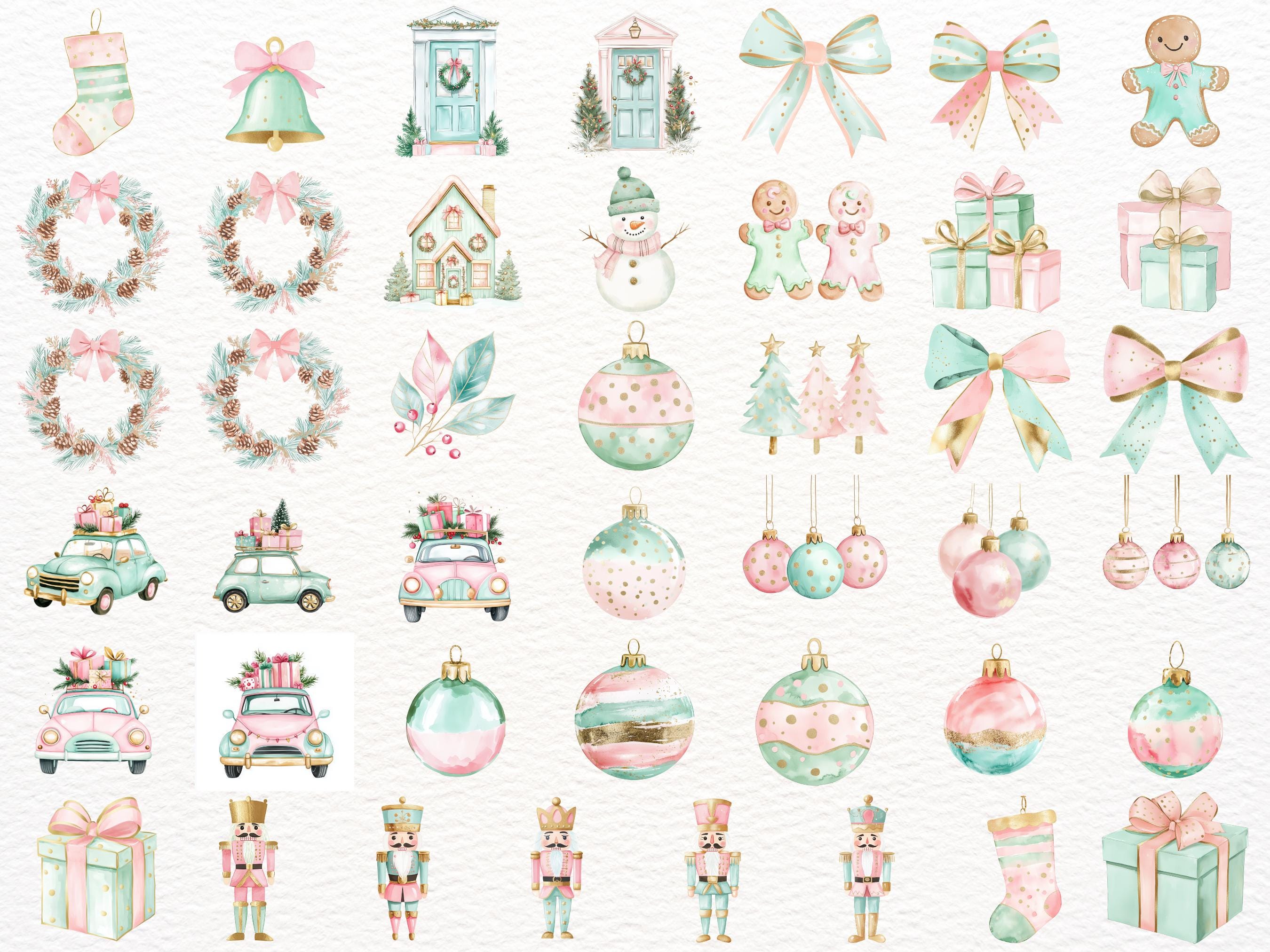 Pink Watercolor Christmas Clipart, Christmas Ornaments Clip Art ...