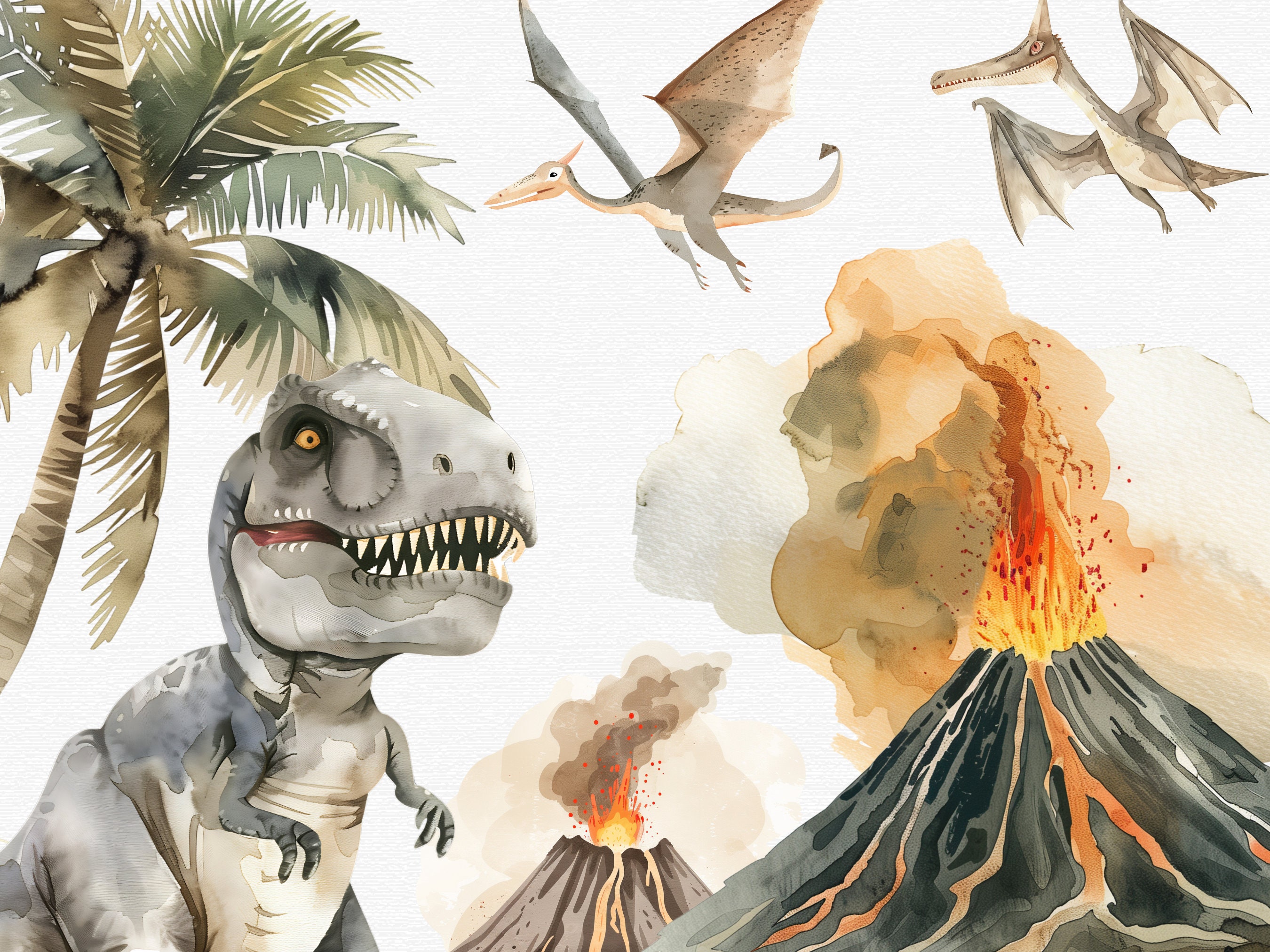 Dinosaur Watercolor Clipart Set - Prehistoric Clipart - Watercolor ...