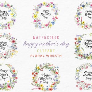 Watercolor Mother's Day Clipart, Happy Mother's Day Clipart, Floral ...