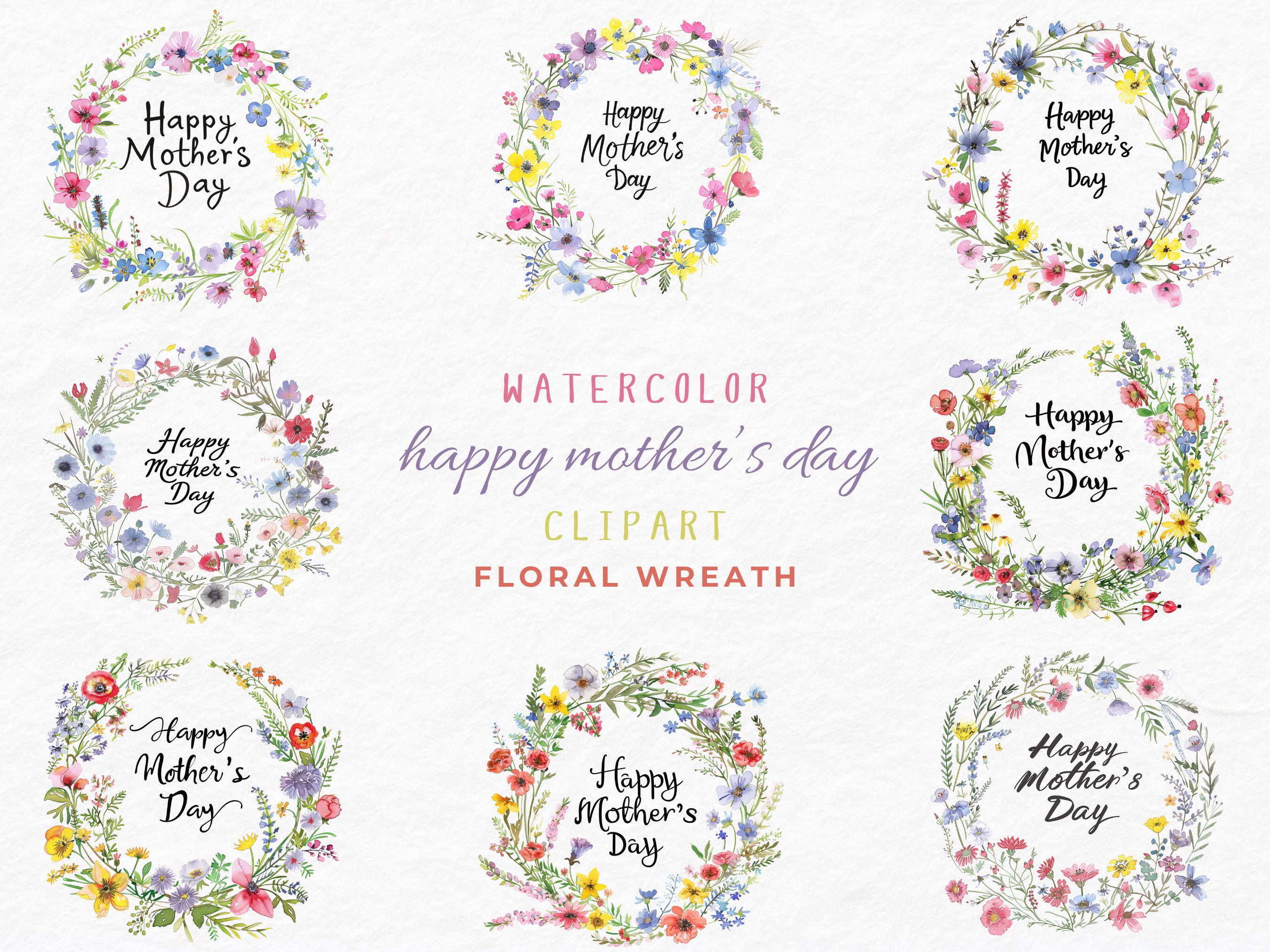 Watercolor Mother's Day Clipart, Happy Mother's Day Clipart, Floral ...