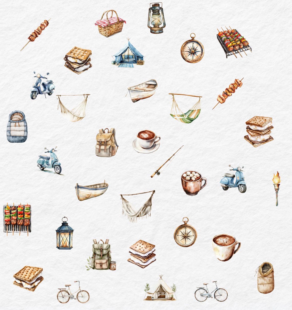 62 Watercolor Glamping Clipart, Outdoor Travel Clipart, Camper Clipart ...