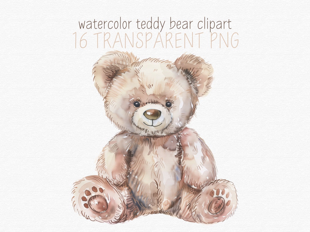 16 Teddy Bear Watercolor Clipart - PNG Digital Download - Teddy Bear ...