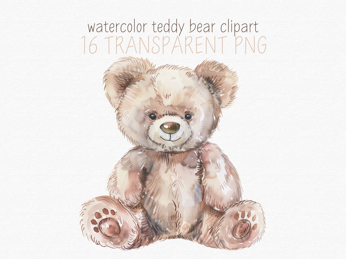 16 Teddy Bear Watercolor Clipart PNG Digital Download Teddy Bear Baby ...