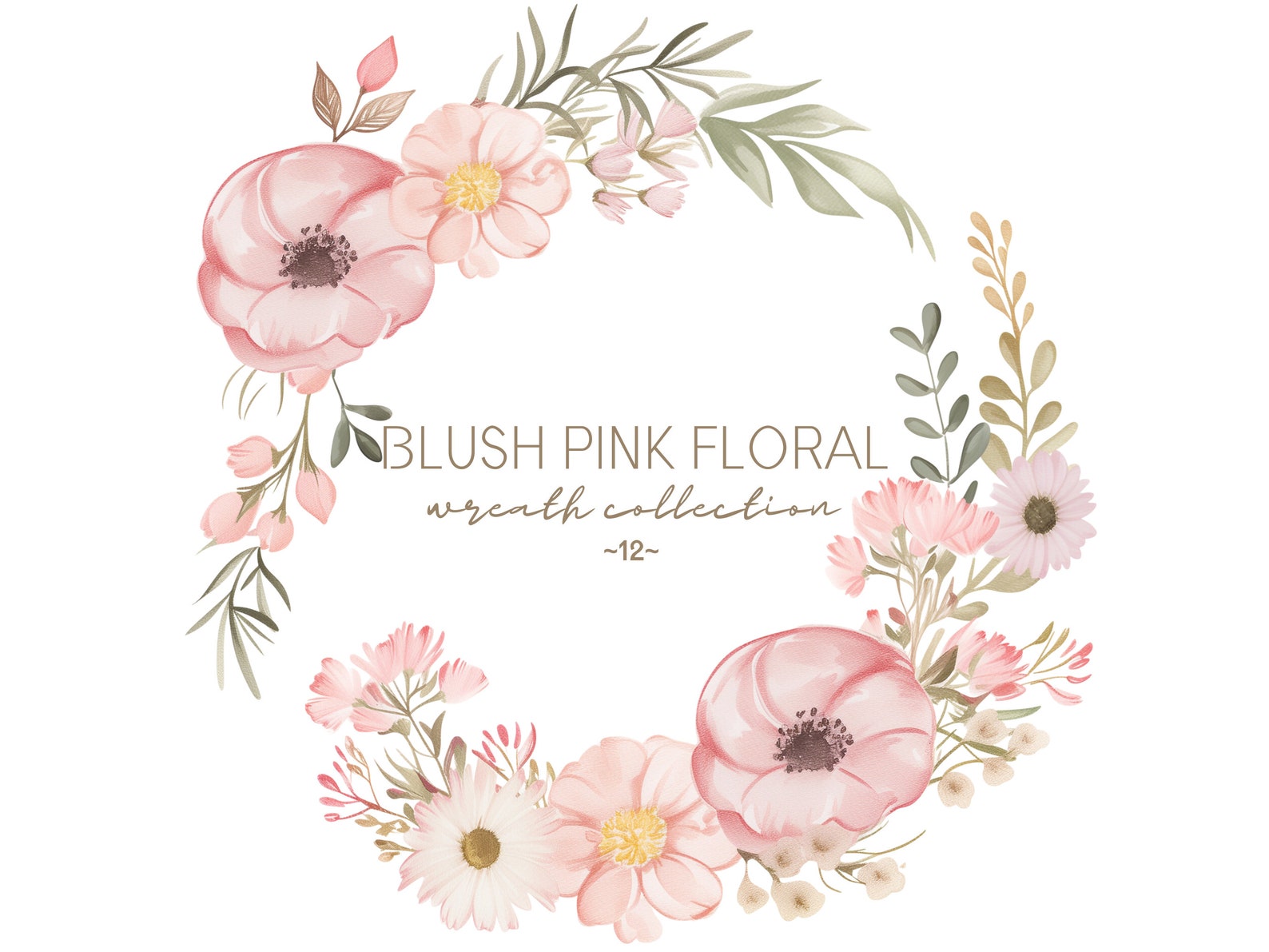 12 Blush Pink Floral Wreath Clipart - Flower Clipart PNG - Flower ...