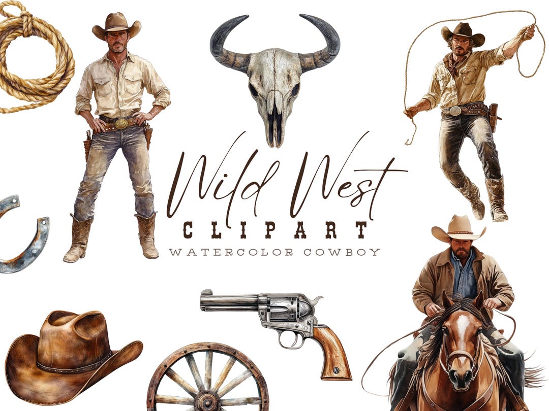 Cowboy Clipart, Watercolor Cowboy Clipart, Wild West, Cowboy PNG ...
