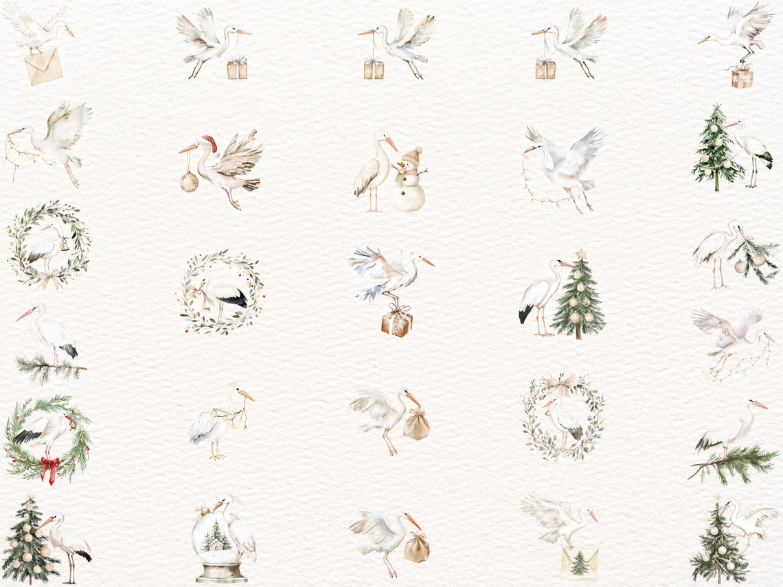Watercolor Christmas Stork Clipart, Stork PNG, Christmas Clipart, Stork ...