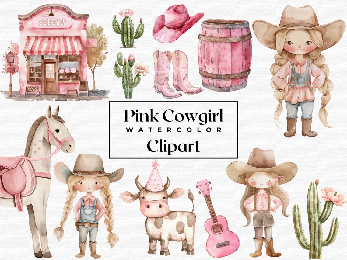 Cute Cowgirl Clipart, Pink Cowgirl PNG, Baby Girl Cow Girl Clipart ...