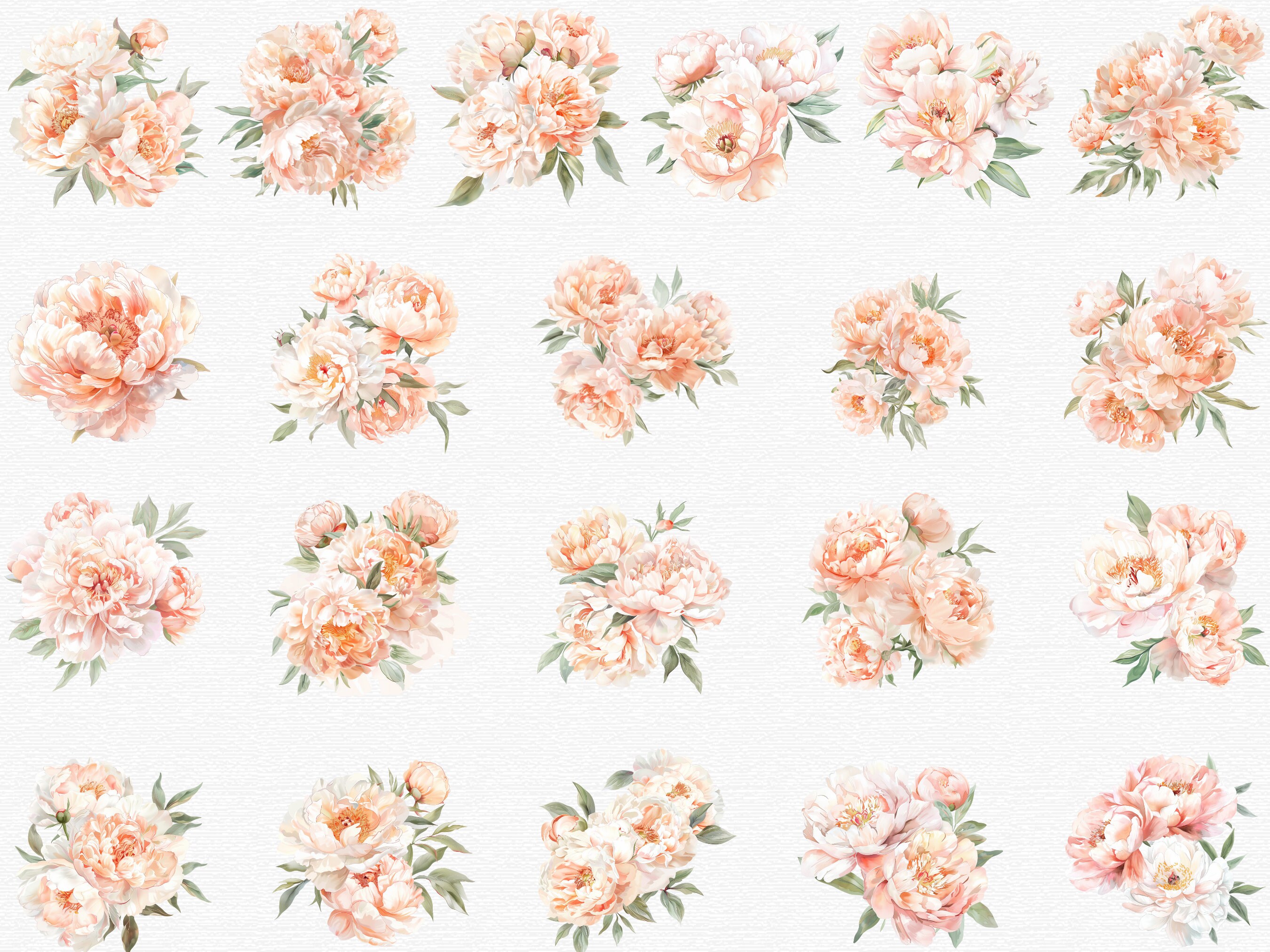 Watercolor Peony Clipart Bundle, Elegant Flower, Wedding Boquet Clipart ...