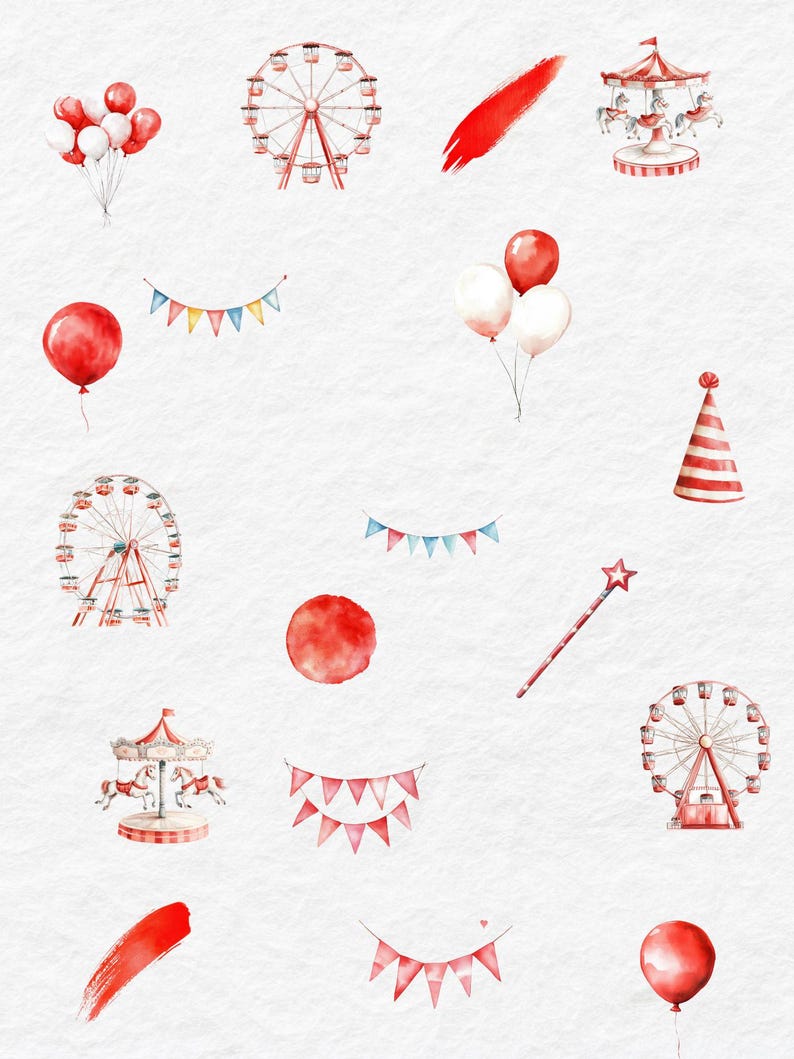 Cute Circus Watercolor Clipart, Watercolor Carnival Clipart, Amusement ...