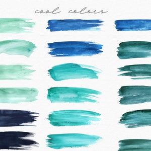 Watercolor Brush Stroke Clipart, Cool and Warm Color, Watercolor Brush ...