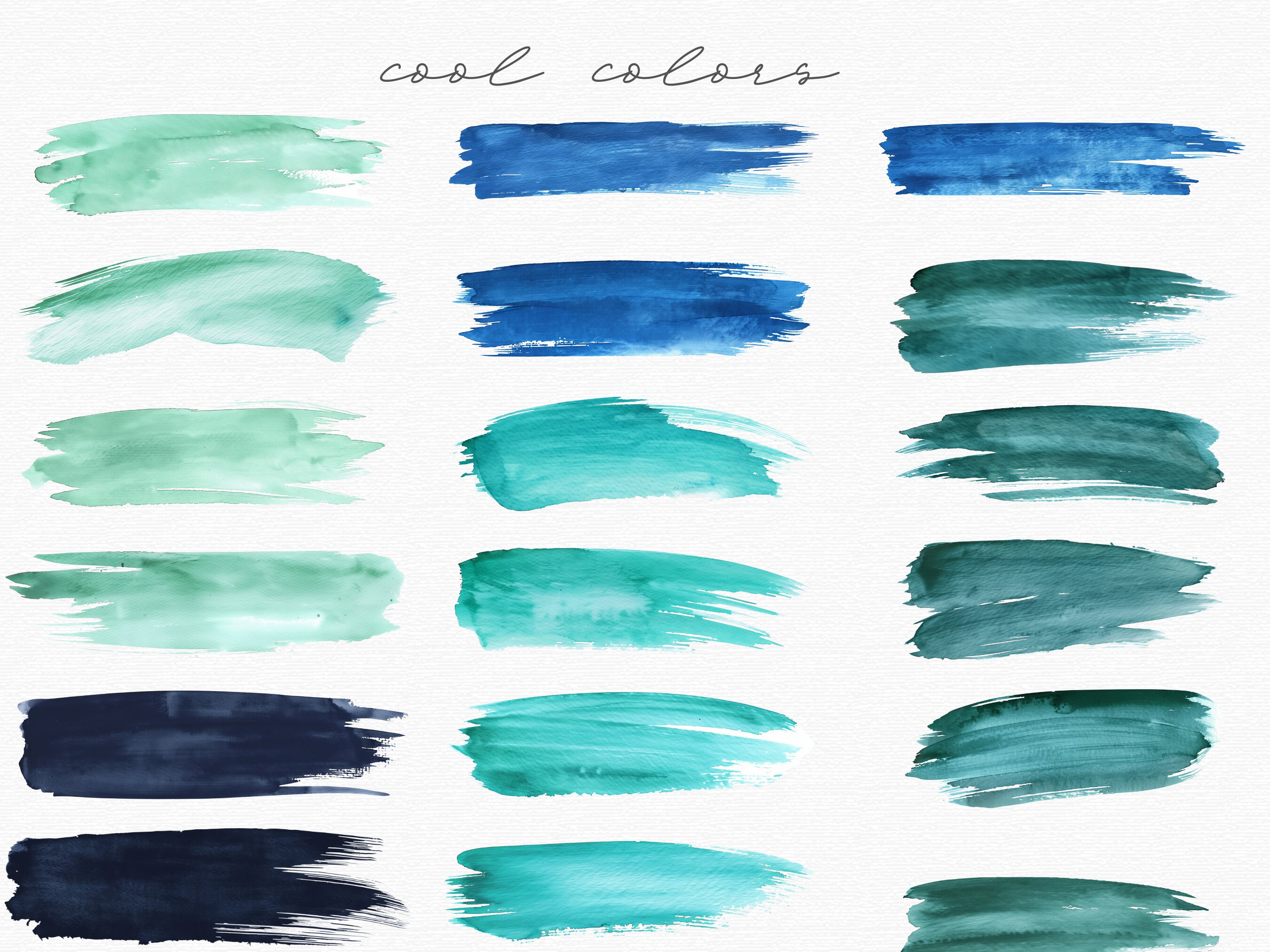 Watercolor Brush Stroke Clipart, Cool and Warm Color, Watercolor Brush ...