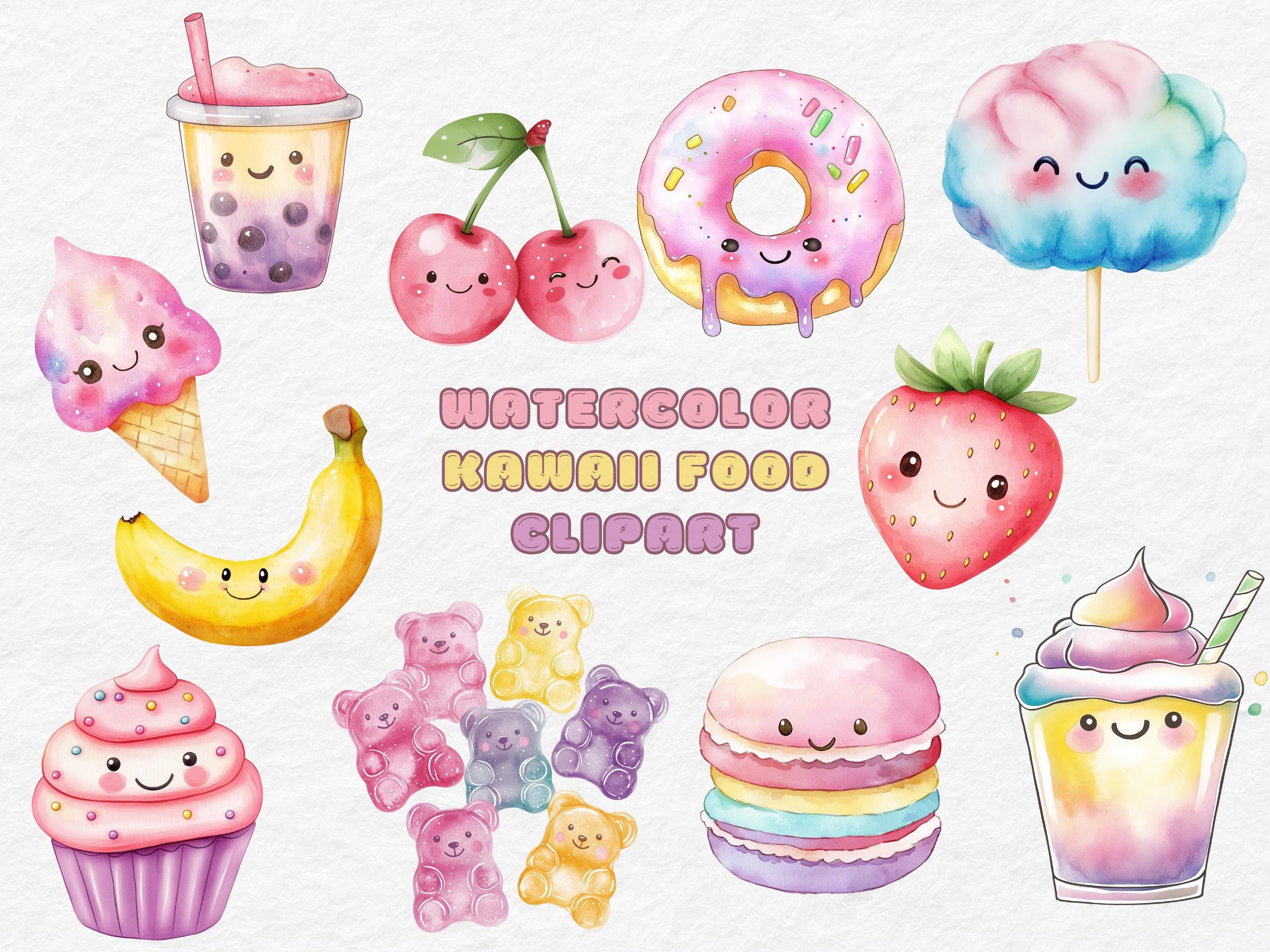 Watercolor Kawaii Clipart. Cute Kawaii, Kawaii Food Clipart, Kawaii ...