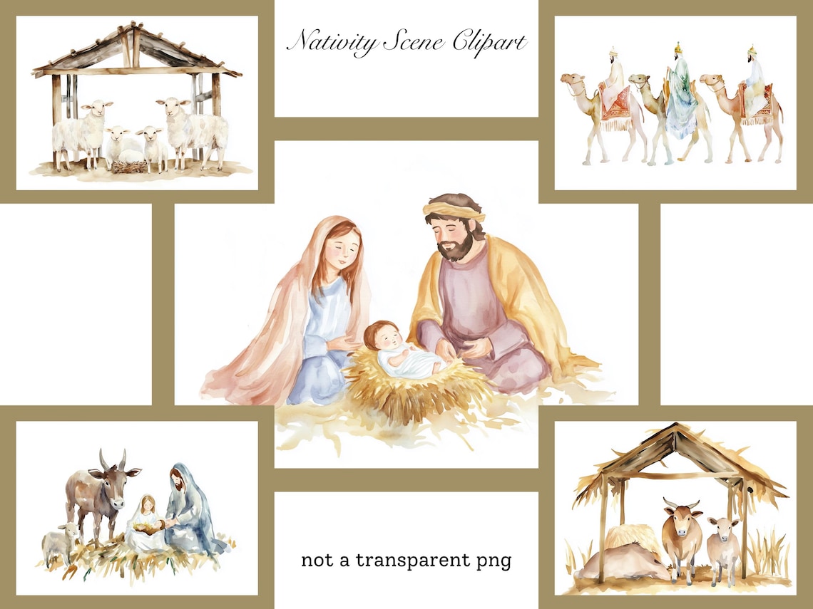 Watercolor Nativity Scene Clipart - Nativity Scene PNG - Christmas ...