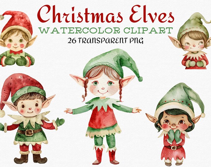 18 Elf Character Clipart, Cute Elf Clipart, Elf Clipart, Watercolor Elf ...