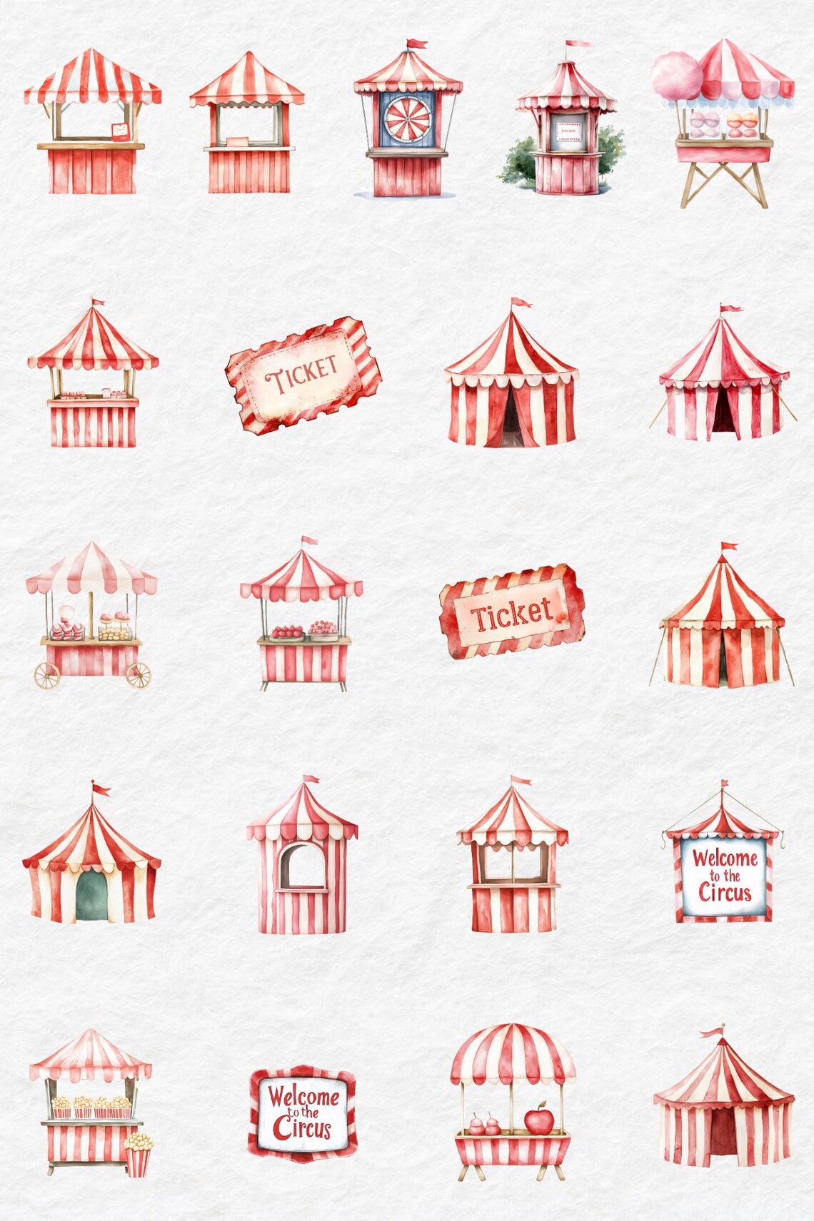 Cute Circus Watercolor Clipart, Watercolor Carnival Clipart, Amusement ...
