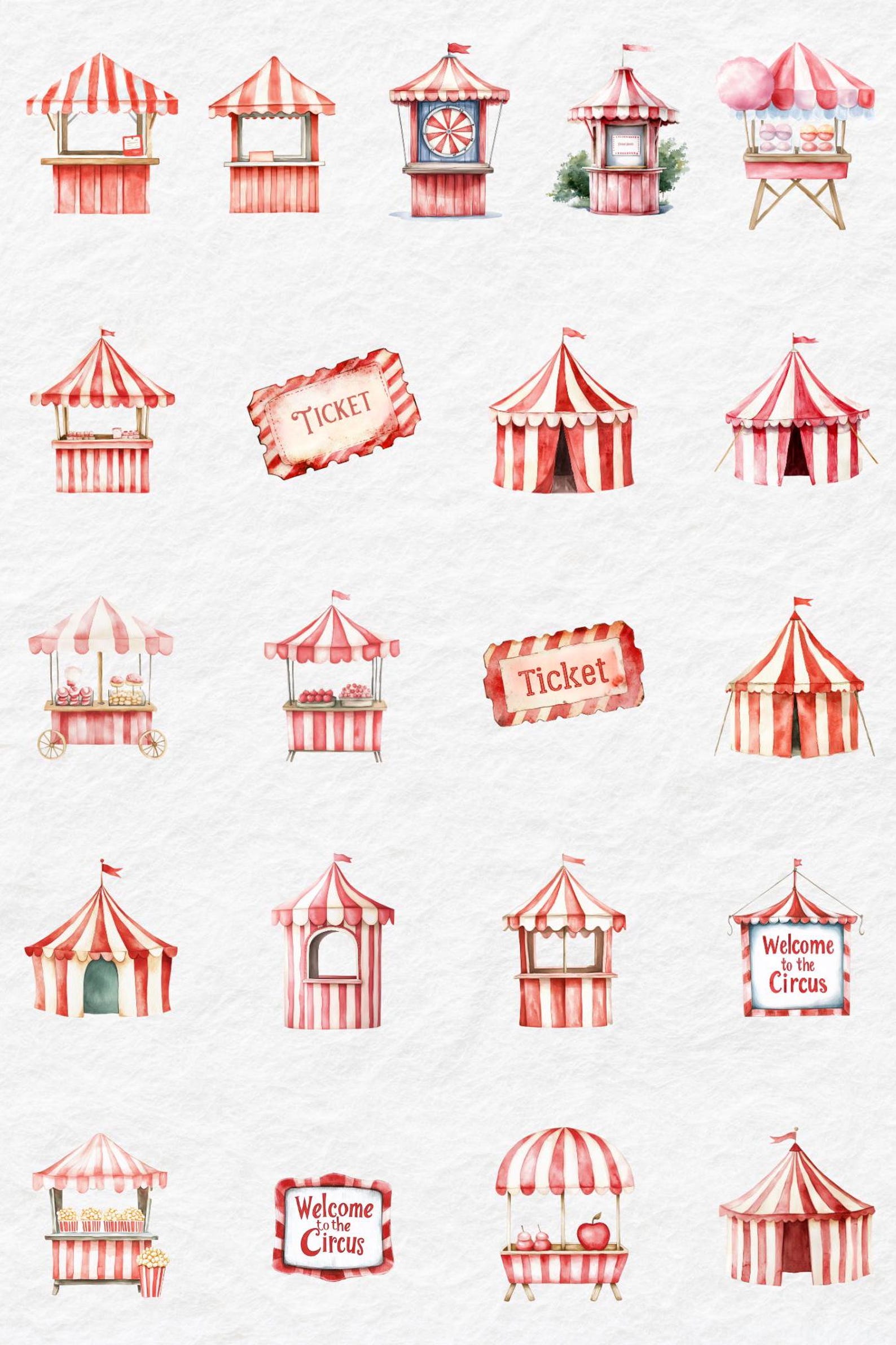 Cute Circus Watercolor Clipart, Watercolor Carnival Clipart, Amusement ...