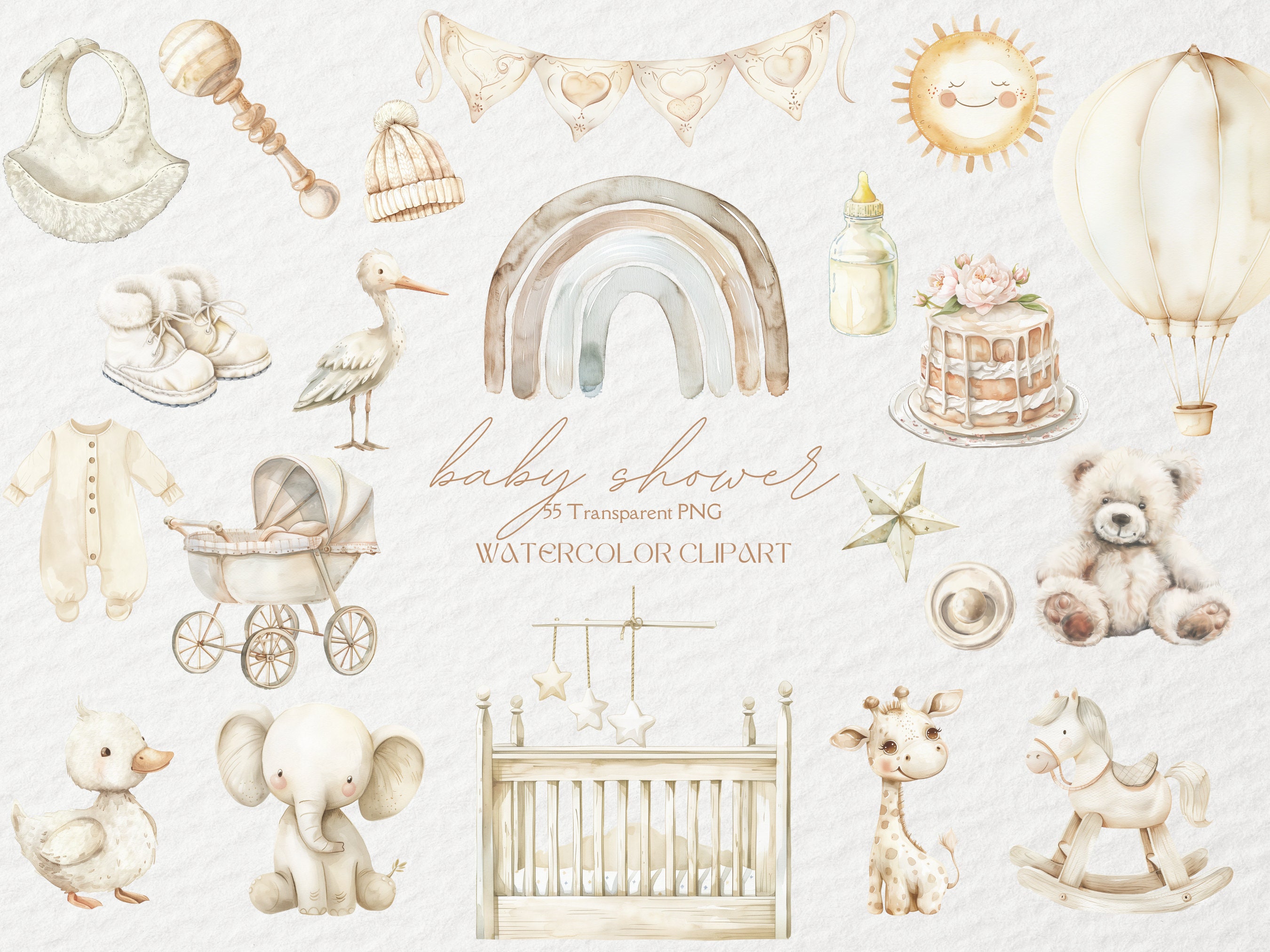 55 Neutral Watercolor Baby Shower Clipart, Baby Shower Clipart PNG ...