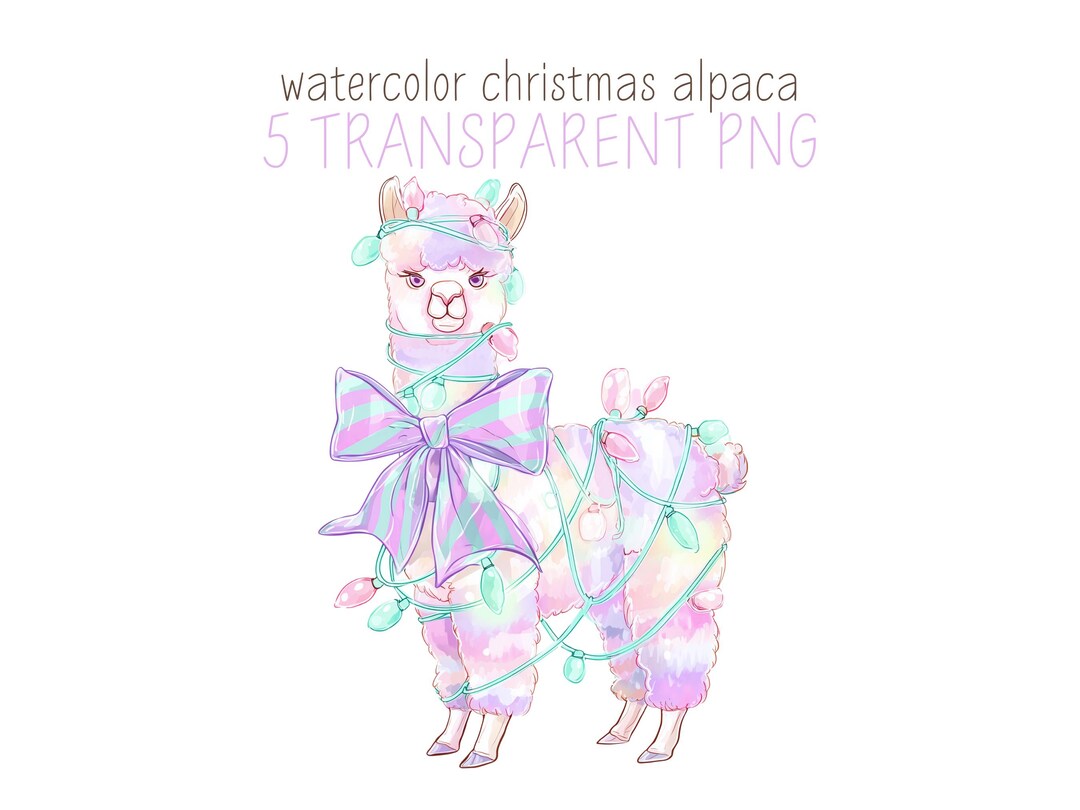 Christmas Alpaca, Watercolor Christmas Alpaca, Christmas Animal ...