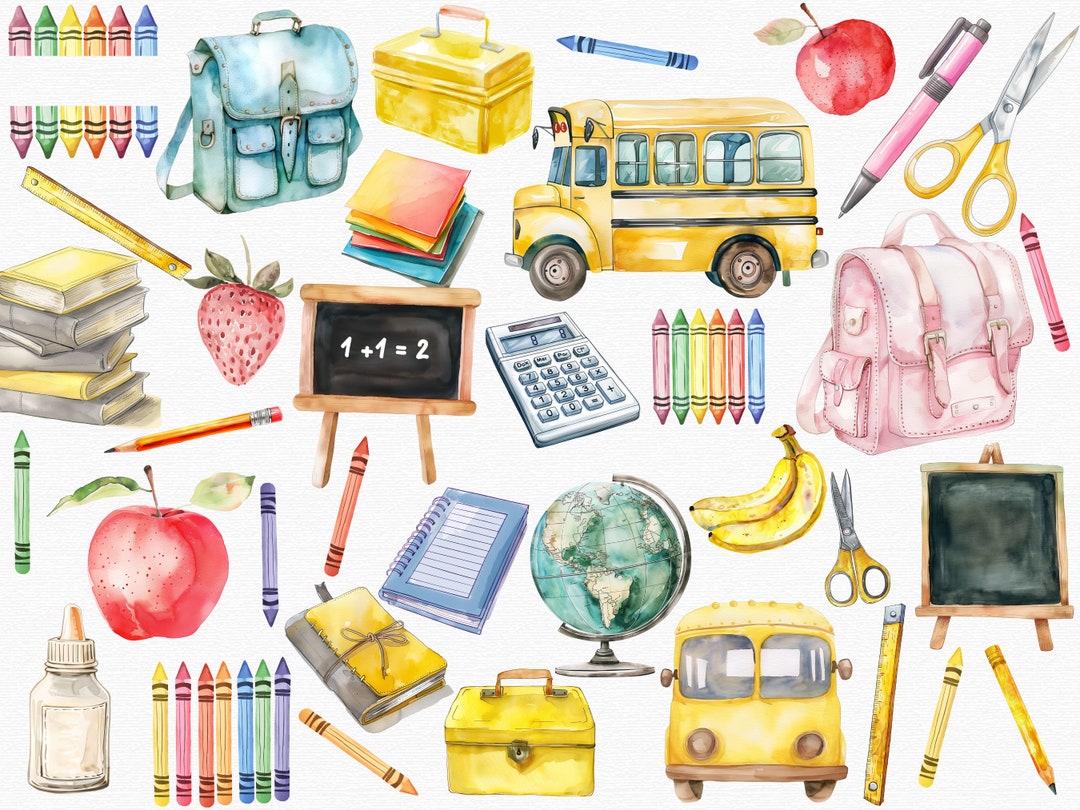 Watercolor Back to School Clipart, School Clipart Set, Student Clipart ...