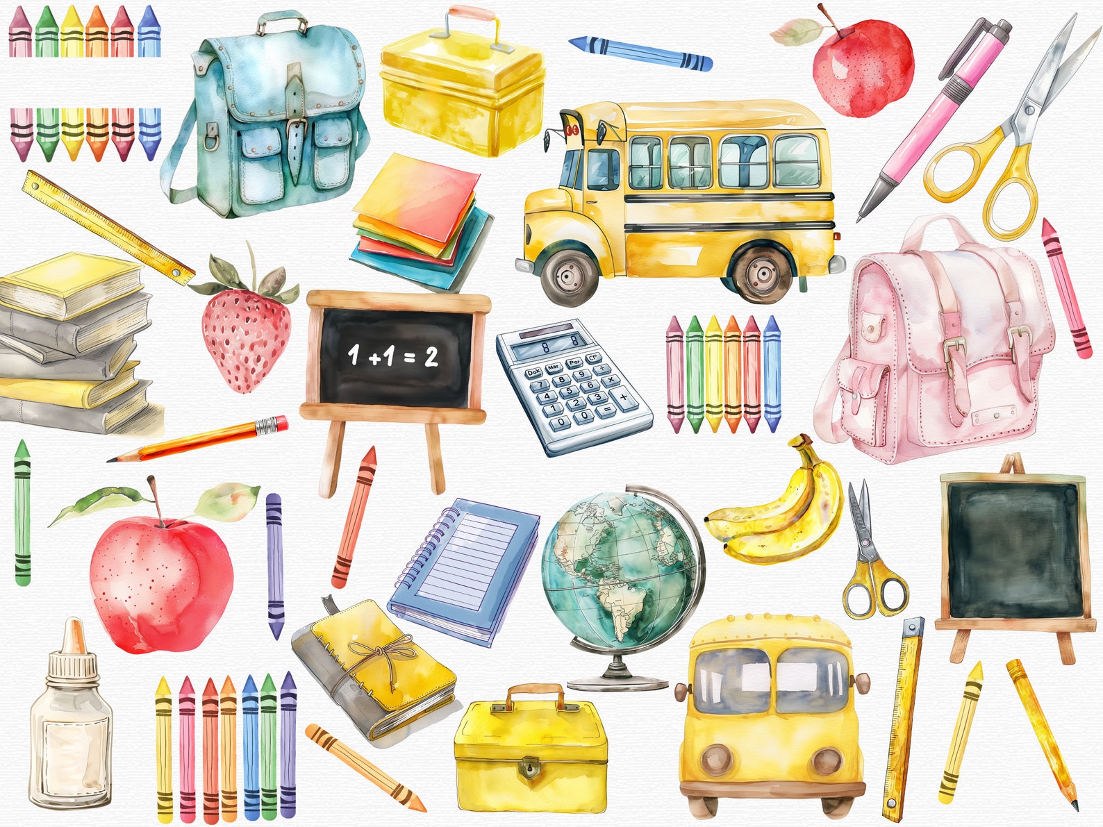 Watercolor Back to School Clipart, School Clipart Set, Student Clipart ...