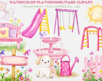 Watercolor Playground Clipart - Kid's Park - Pink Playground PNG ...