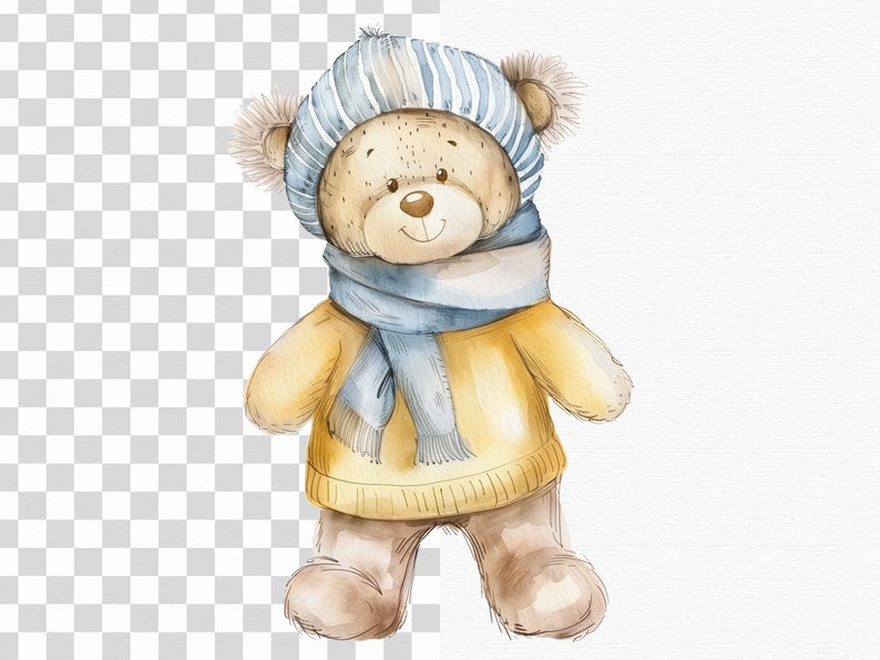 18 Teddy Bear Watercolor Clipart - Winter Fashion Teddy Bear - Teddy ...
