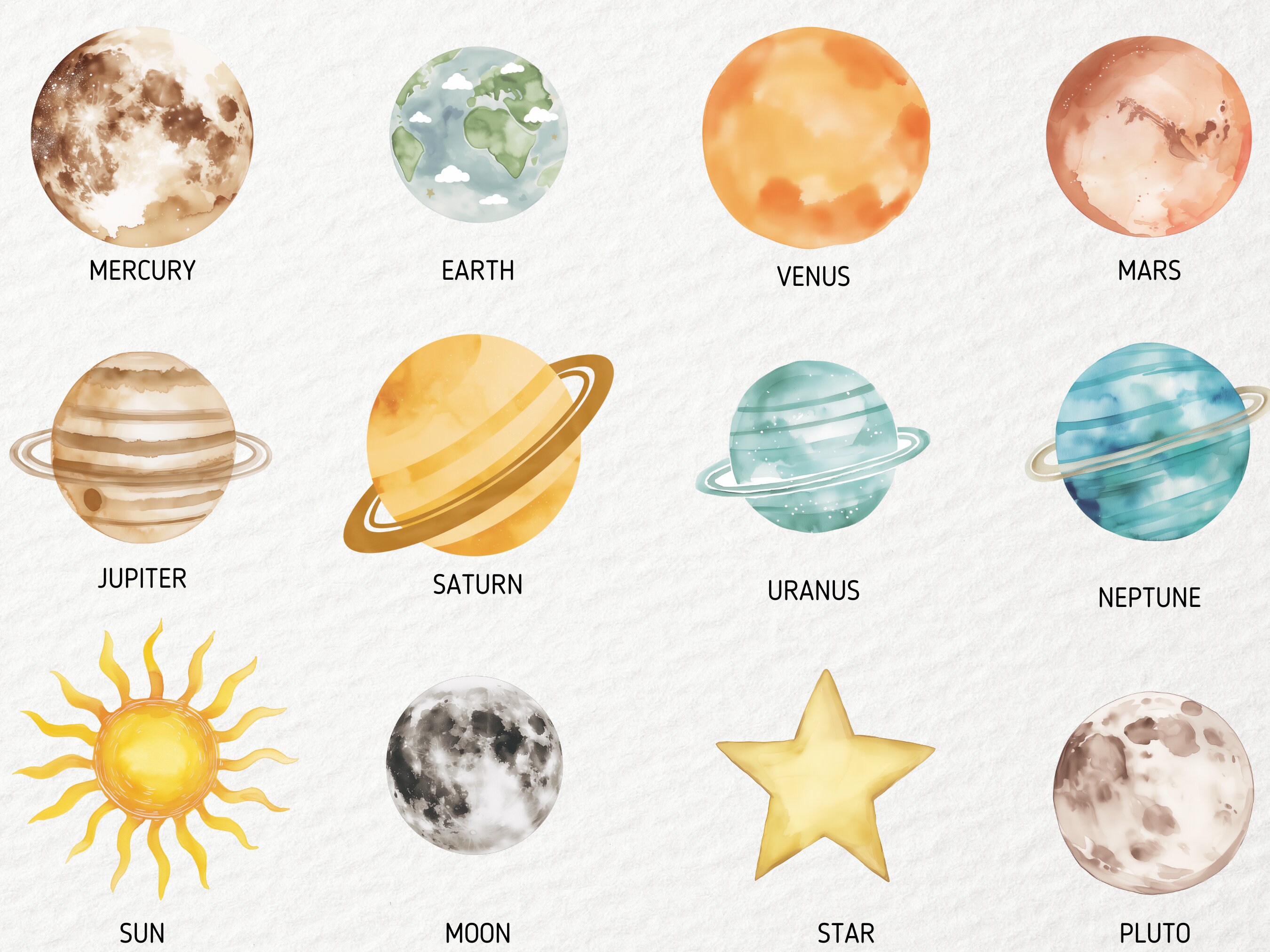 Astronaut and Space Watercolor Clipart, Space Digital Print, Celestial ...