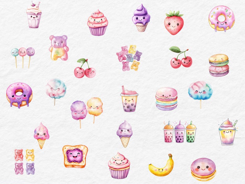 Watercolor Kawaii Clipart. Cute Kawaii, Kawaii Food Clipart, Kawaii ...