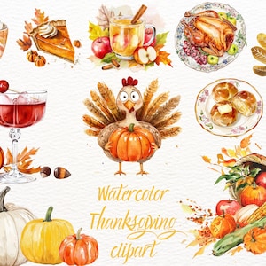 Thanksgiving Clipart, Watercolor Thanksgiving PNG, Autumn, Happy ...