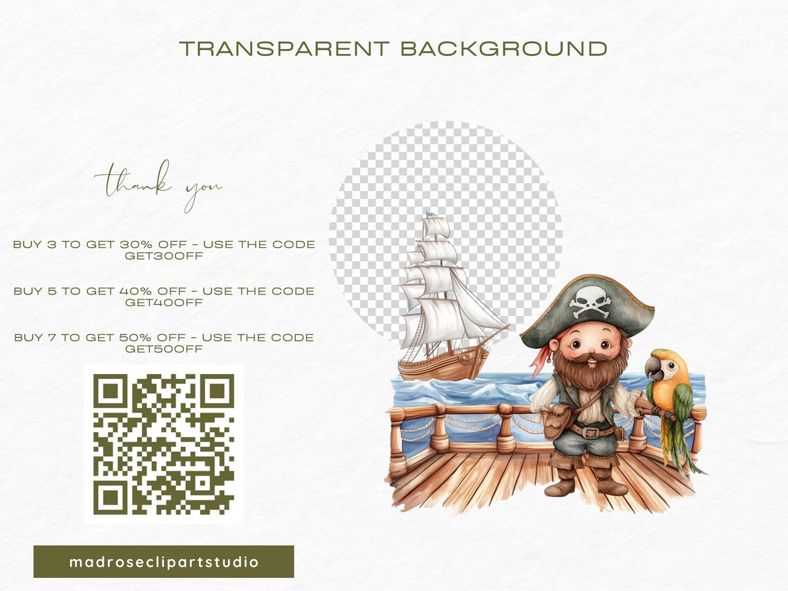 Watercolor Cute Pirate Clipart, Pirate Clipart Set, Pirate Ship ...