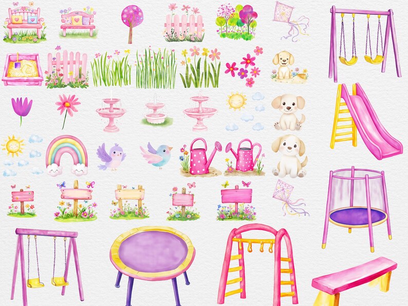 Watercolor Playground Clipart - Kid's Park - Pink Playground PNG ...
